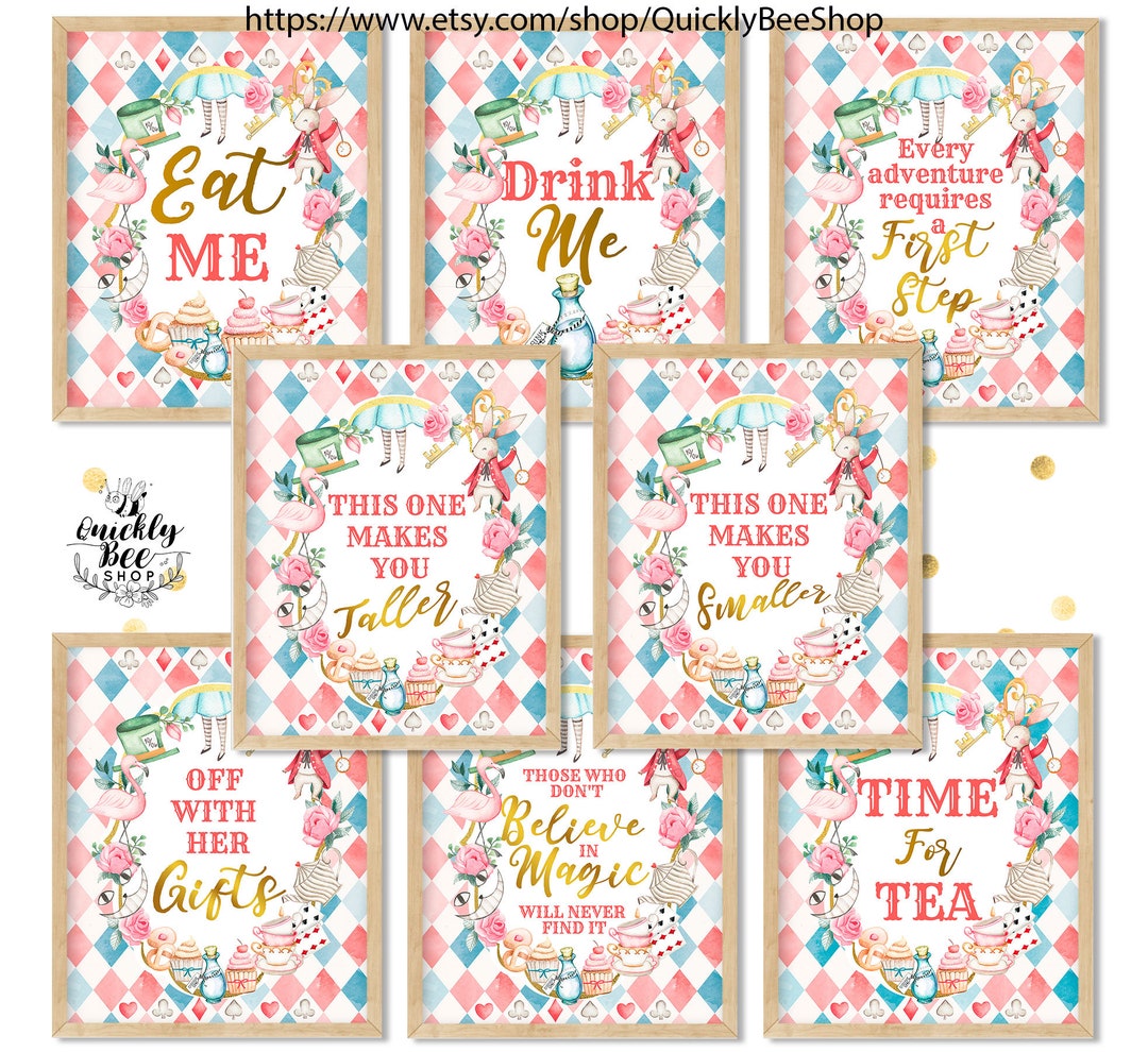 Alice in Wonderland Party Signs Girl 1st Birthday Decor Alice in ...