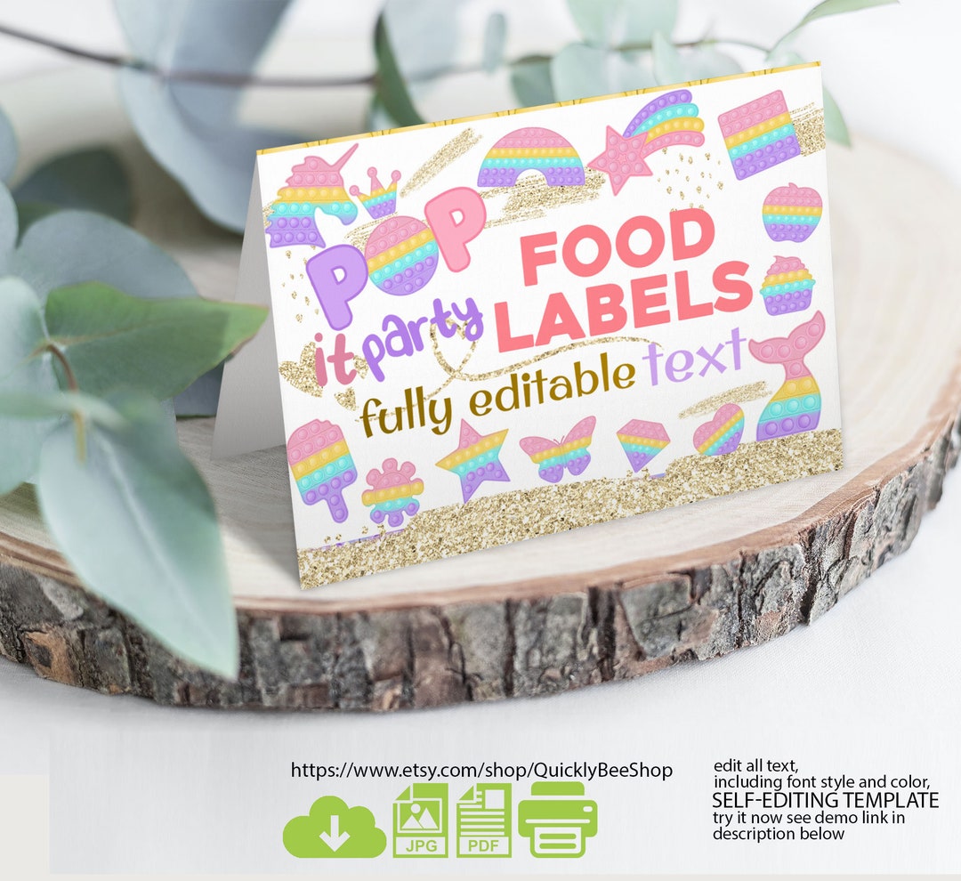 Editable Pop It Party Food Label Fidget Toy Birthday Place - Etsy