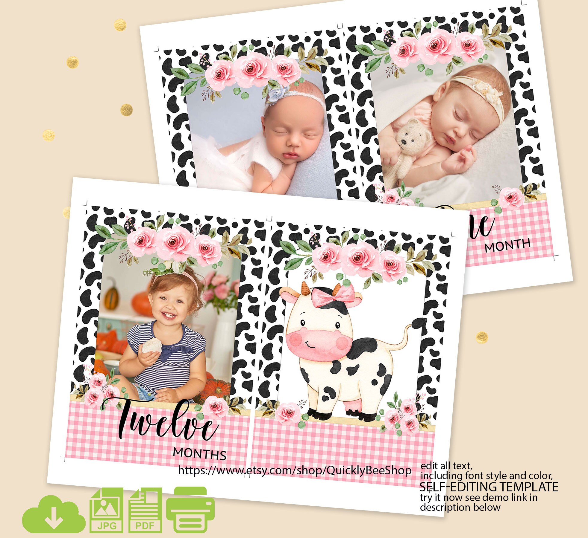 EDITABLE Cow Photo Banner Happy Birthday Banner Printable - Etsy