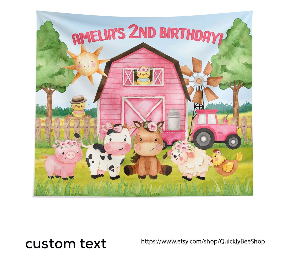 Pink Farm Backdrop, Barn Backdrop, Farm Birthday, Farmhouse Birthday ...