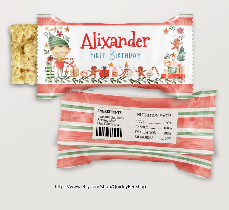 Elf Rice Krispy Treats Custom Labels, Kids Christmas Birthday Printable ...