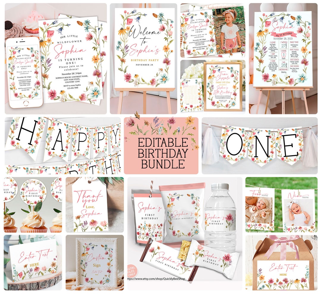 Wildflower Birthday Invitation Bundle, Little Wildflower Birthday, Girl ...