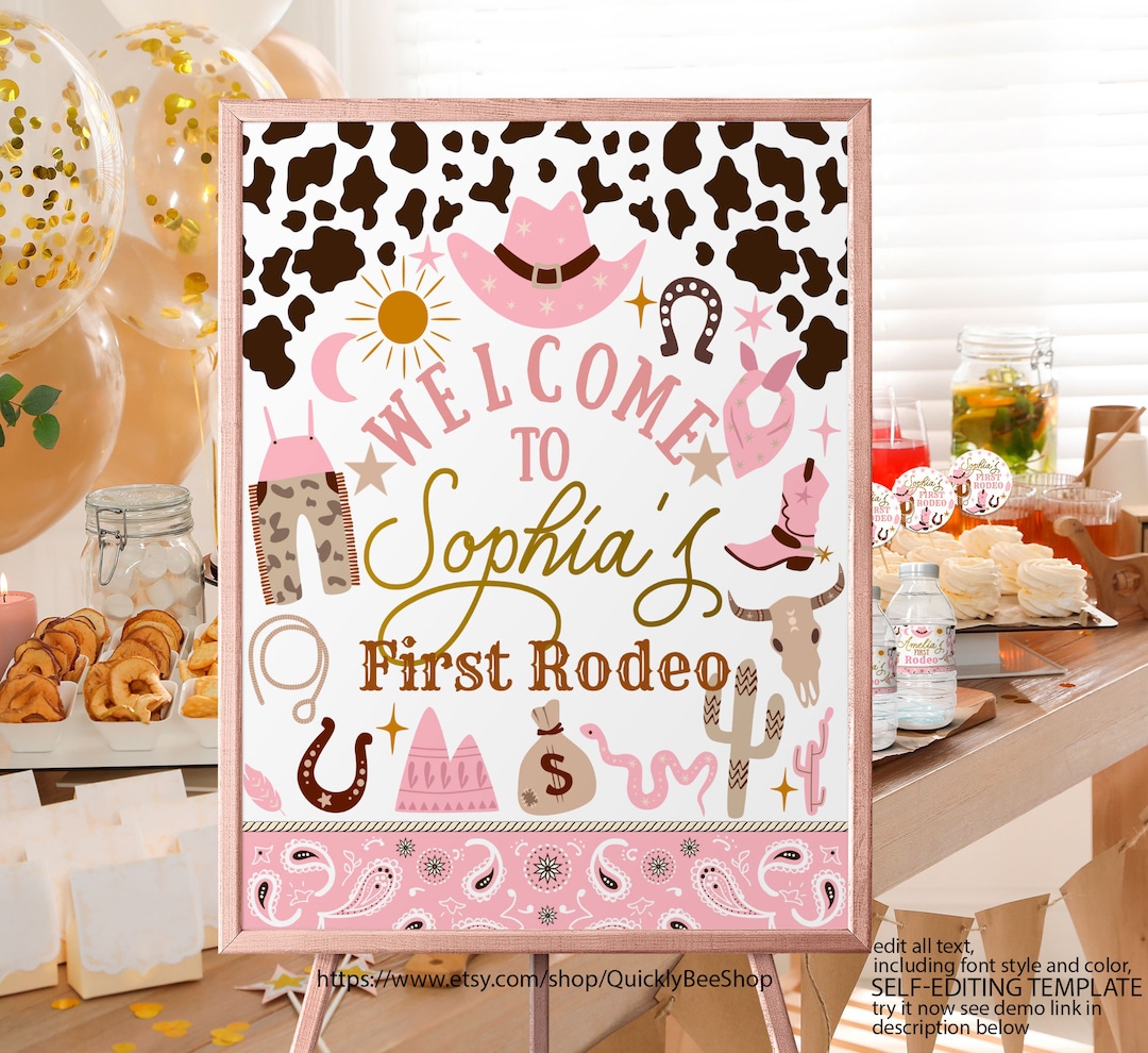 Editable Cowgirl Birthday Party Welcome Sign, Wild West Cowgirl Rodeo ...