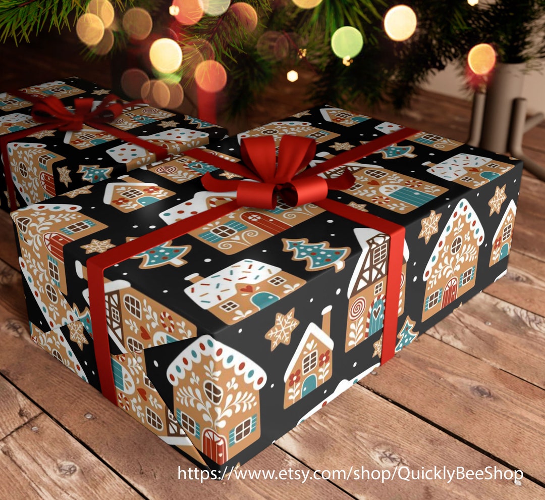 Gingerbread House Wrapping Paper, Christmas Gift Wrap, Holiday Gift ...