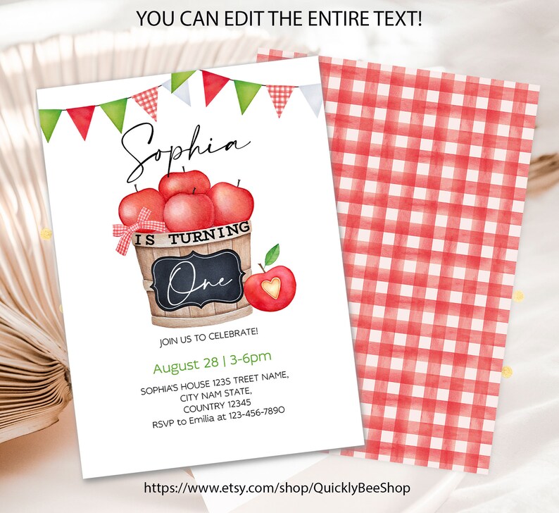 Apple Birthday Invitation Template, Fall Birthday Party, Apple of Our ...