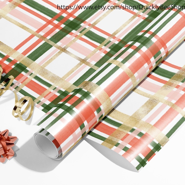 Plaid Christmas Wrapping Paper - Etsy