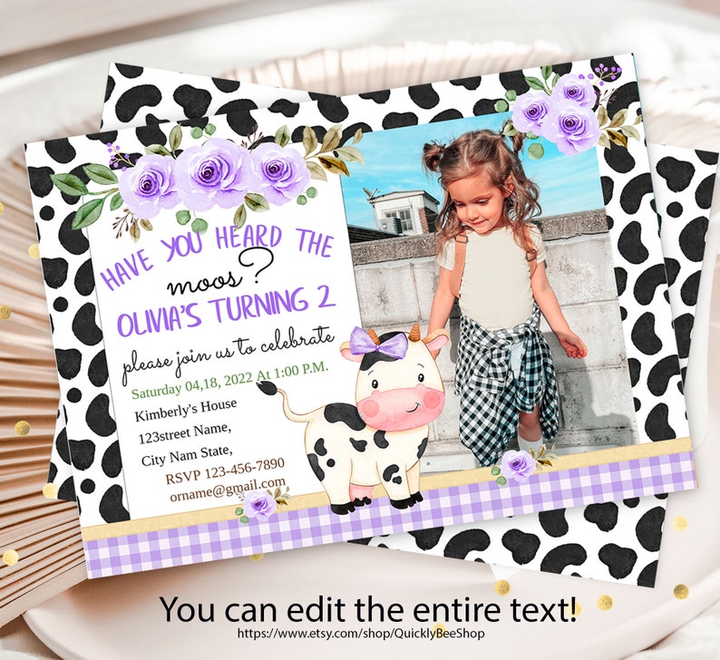 Cow Invitation Instant Download Cow Invitations Purple - Etsy