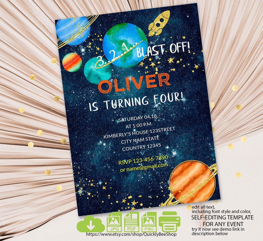 Space Invitation, Outer Space Birthday Invitation Template, Editable ...
