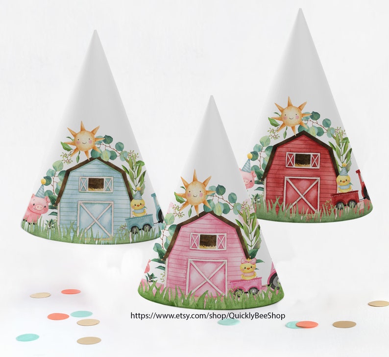 Party Hat Printable Farm Animals Birthday Instant Download, Barn ...