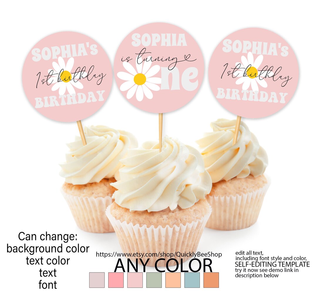 Daisy Cupcake Topper Template, Any Color, Daisy Cupcake Birthday Party ...