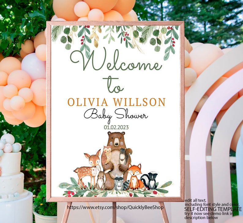 Editable Woodland Baby Shower Welcome Sign Girl/boy Woodland - Etsy