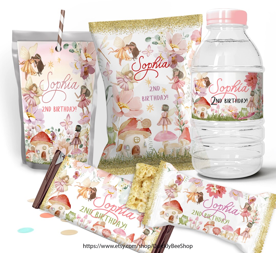 Set Fairy Chips Bag, Juice Bags, Fairy Water Bottle Labels, Candy Bar ...