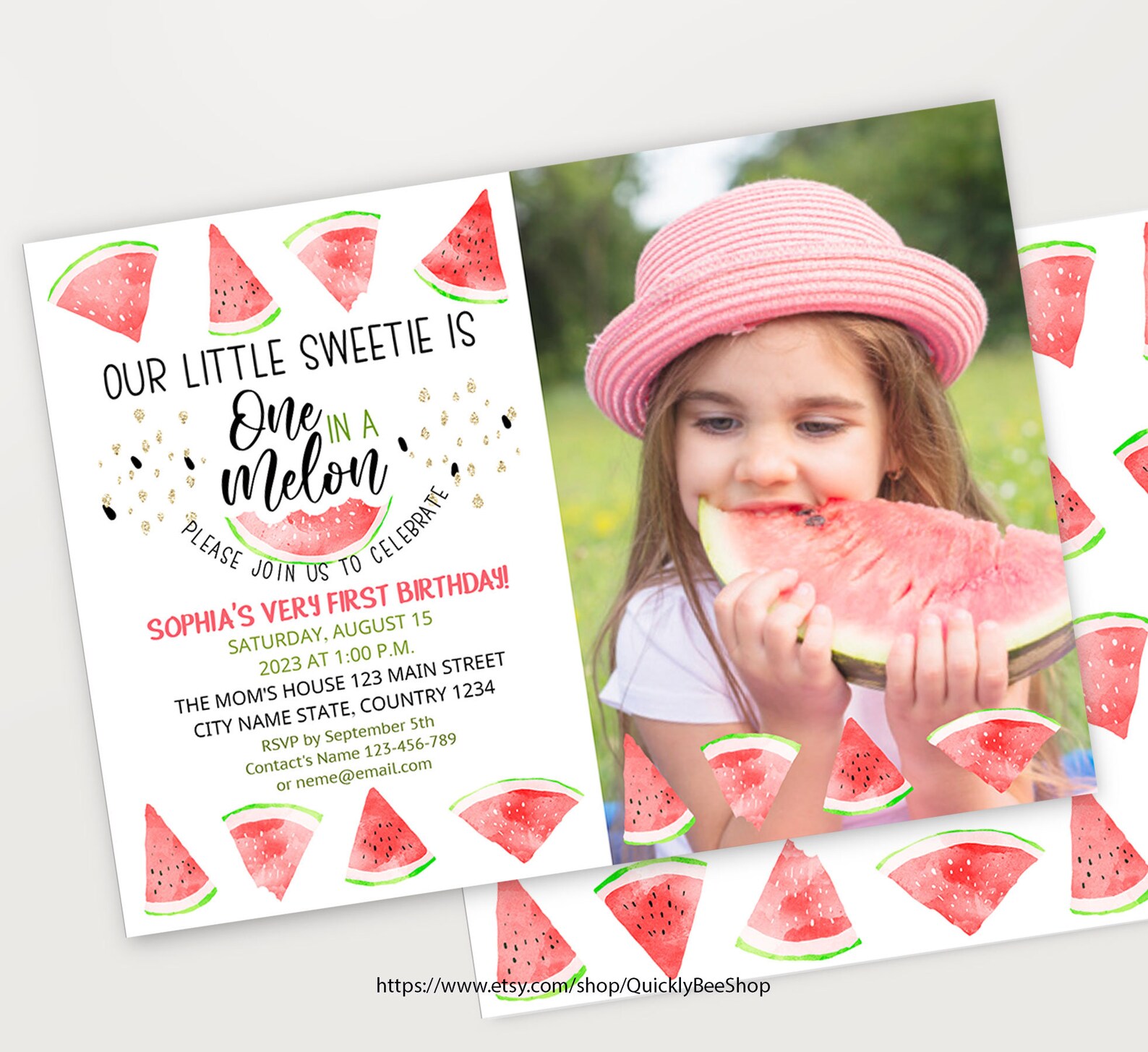 Watermelon Photo Invitation Watermelon Birthday Invitation - Etsy