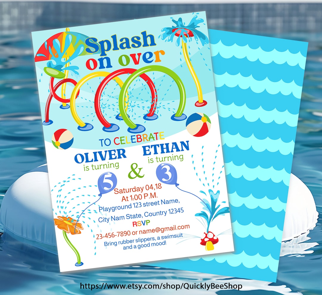Editable Splish Water Birthday Party Invitation, Double Birthday Invite ...