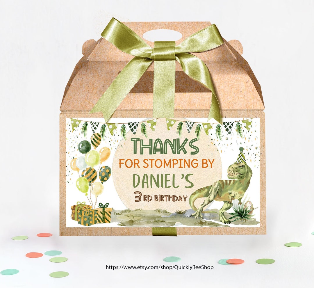 Editable Three Rex Favor Box Label, Dinosaur Favors Gift Box Labels ...