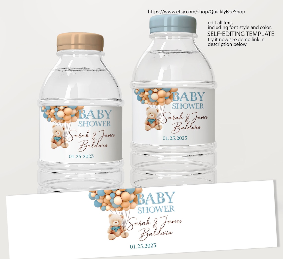 Teddy Bear Baby Shower Water Bottle Label Boy Baby Shower - Etsy