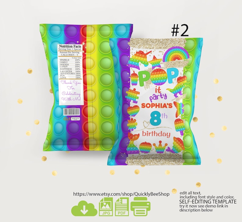 Editable Pop It Birthday Party Chip Bag Pop It Party Chip - Etsy