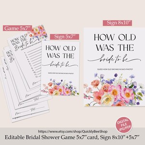 How Old Was the Bride Game, Floral Bridal Shower Game, How Old Was the ...