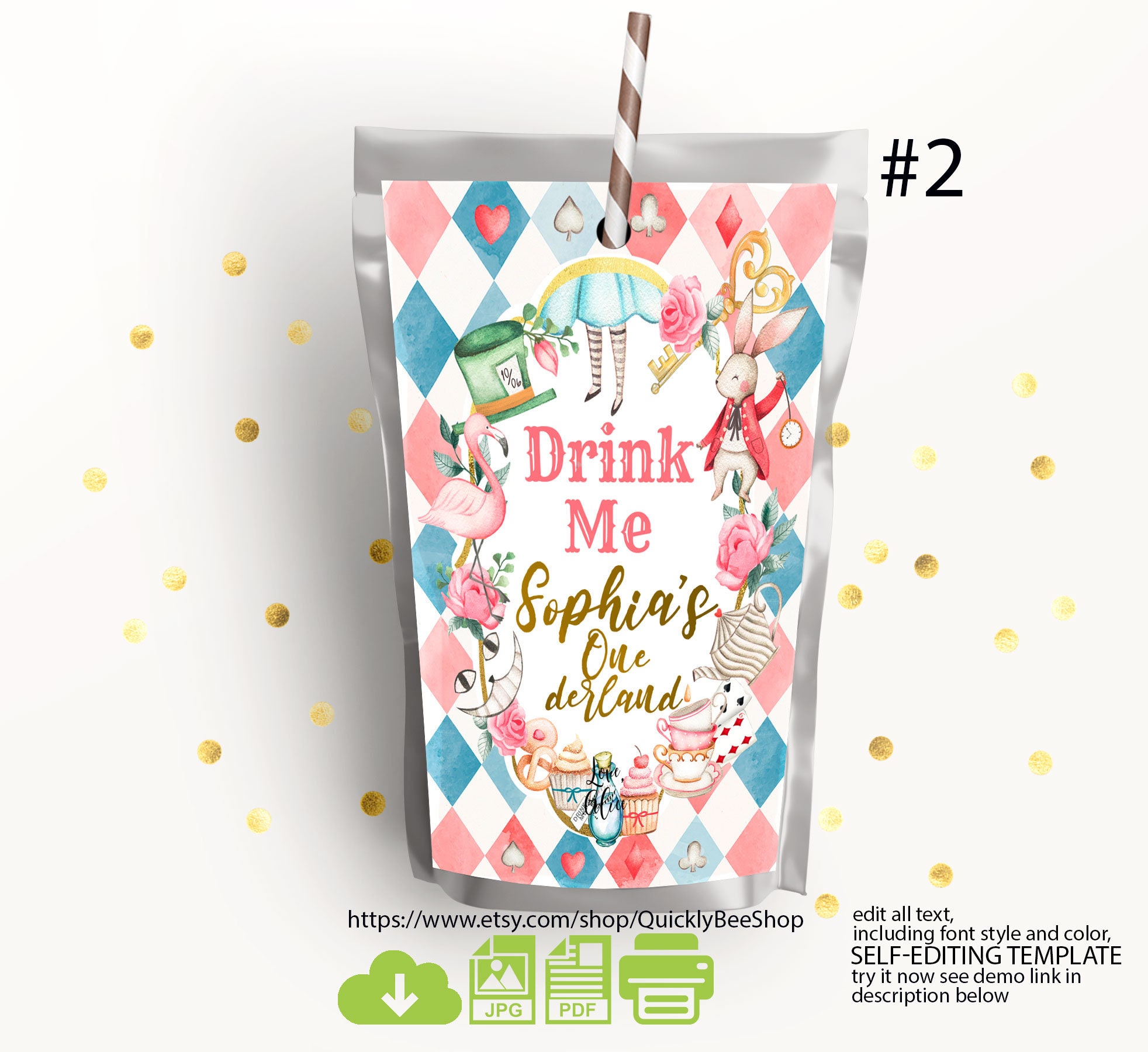 Alice in Wonderland Capri Sun Labels Juice Pouch Labels Alice - Etsy