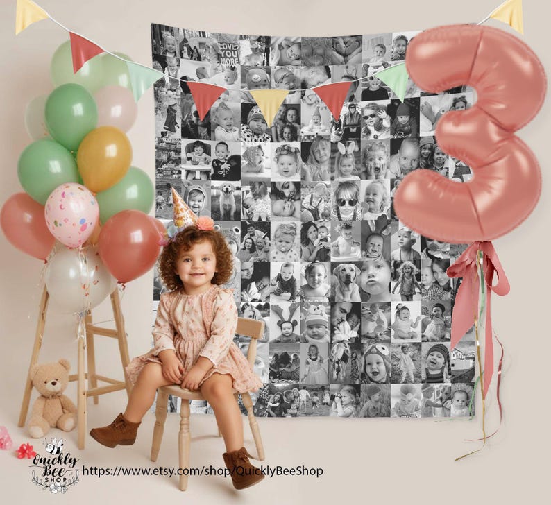 Birthday Photo Backdrop, Fabric Collage 1st Party, Anniversary, Home ...
