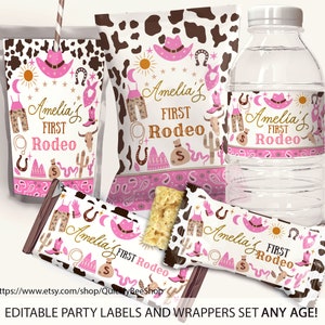 Editable First Rodeo Birthday Party Favor Tag, Cowgirl Thank You Tag ...