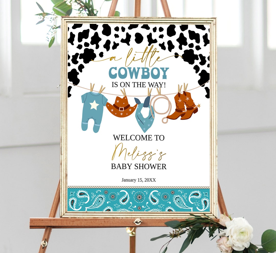 Editable Cowboy Welcome Baby Shower Sign, Wild West Baby Shower Welcome ...