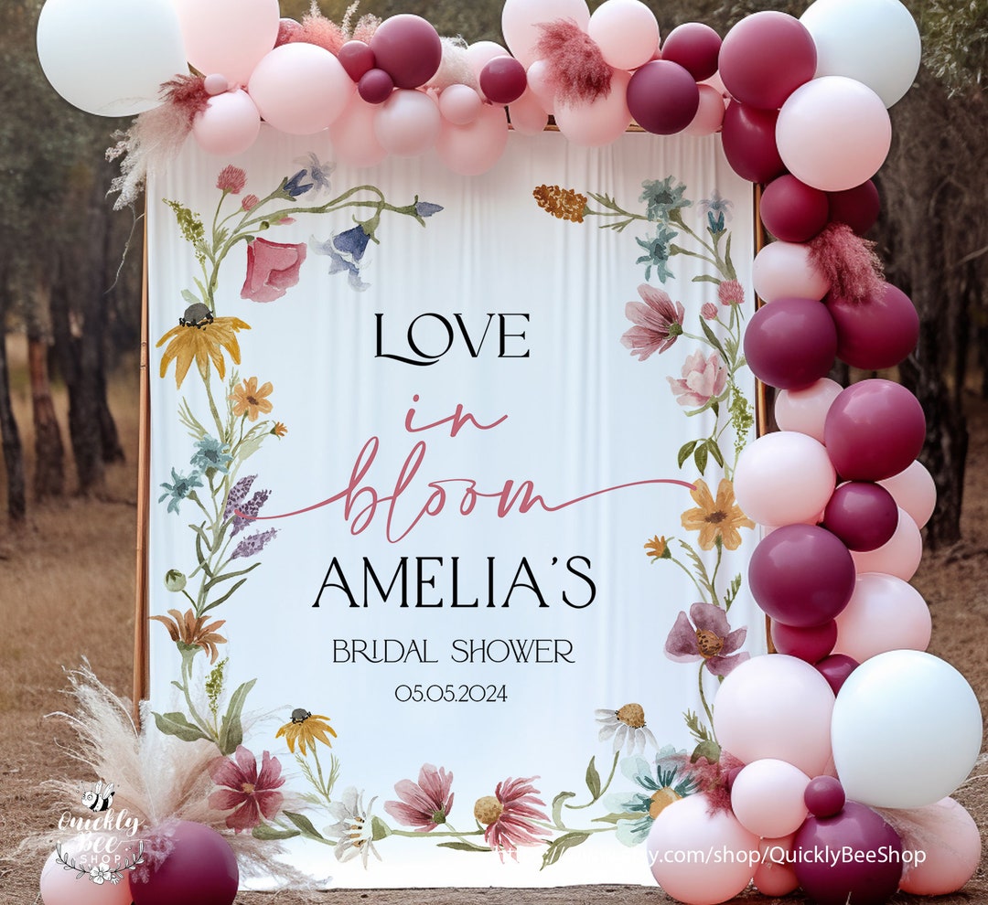 Love in Bloom, Wildflower Bridal Shower Backdrop, Flower Stems ...