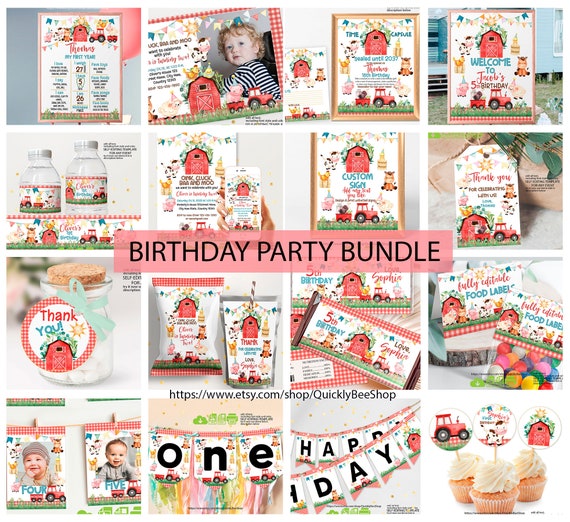 EDITABLE Farm Birthday Party Bundle Digital Template Farm - Etsy