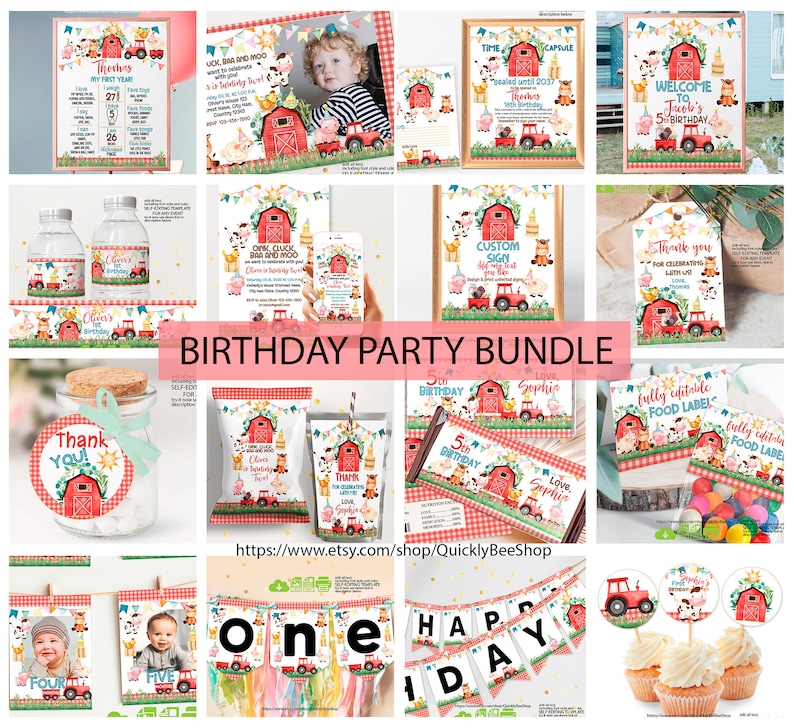 EDITABLE Farm Birthday Party Bundle, Digital Template, Farm Theme ...