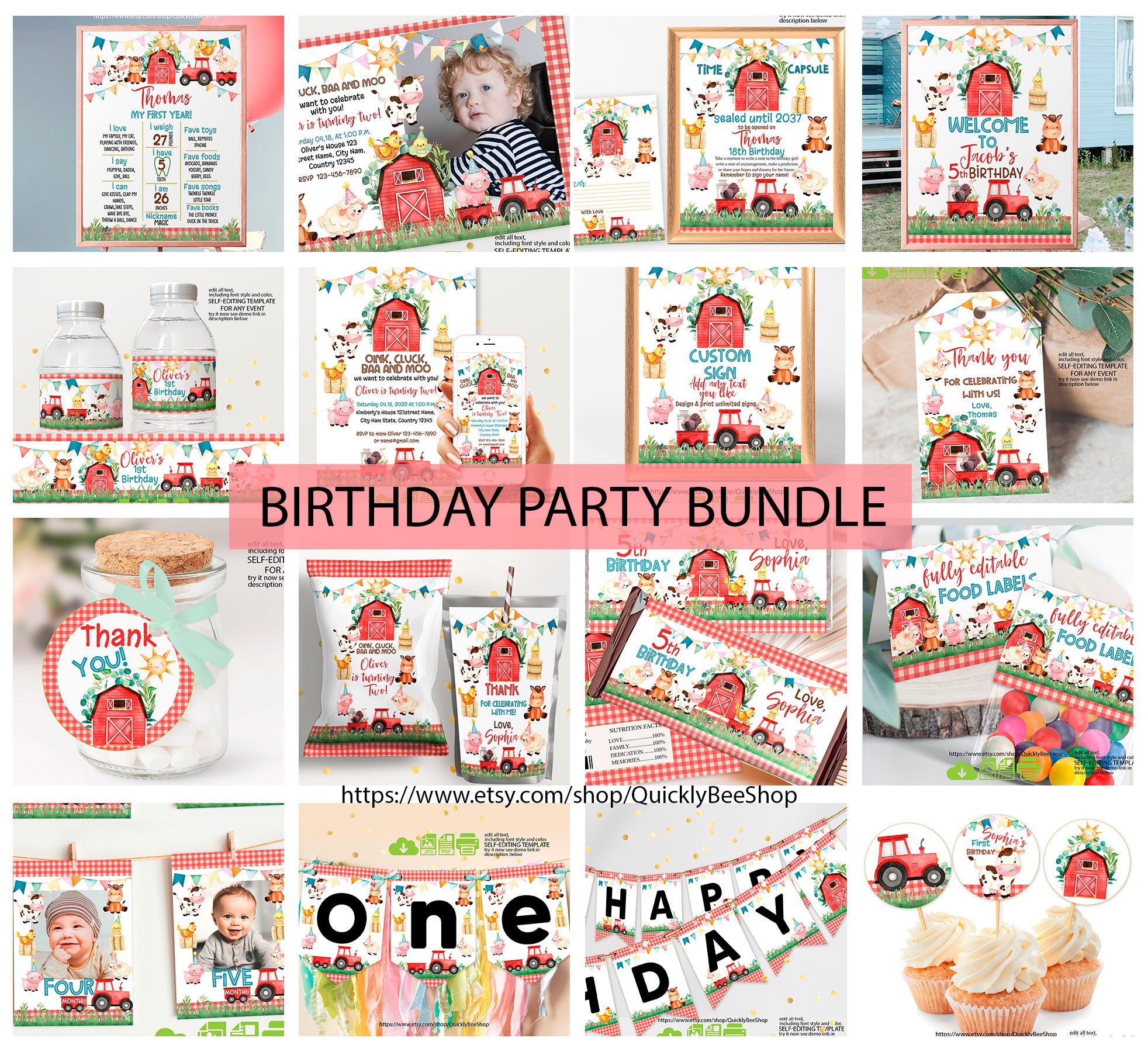 EDITABLE Farm Birthday Party Bundle Digital Template Farm - Etsy