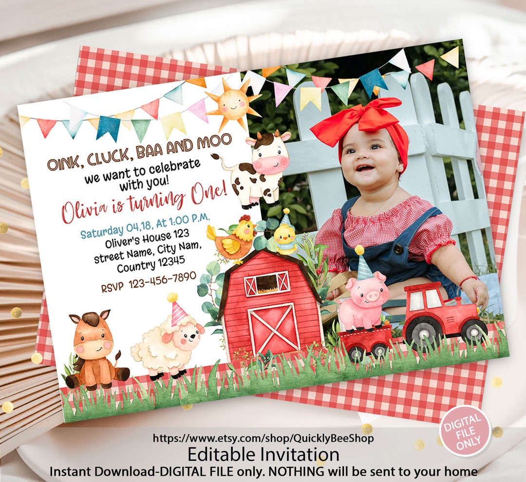 Farm Birthday Invitation, Girl Barn Party, Digital Invite, Farm Animals ...