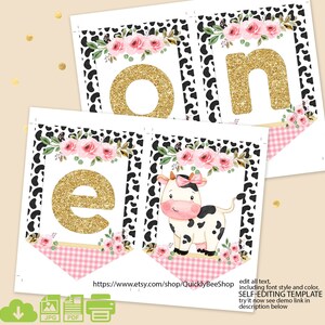 EDITABLE Cow Banner, Happy Birthday Banner, Printable 1st Birthday ...