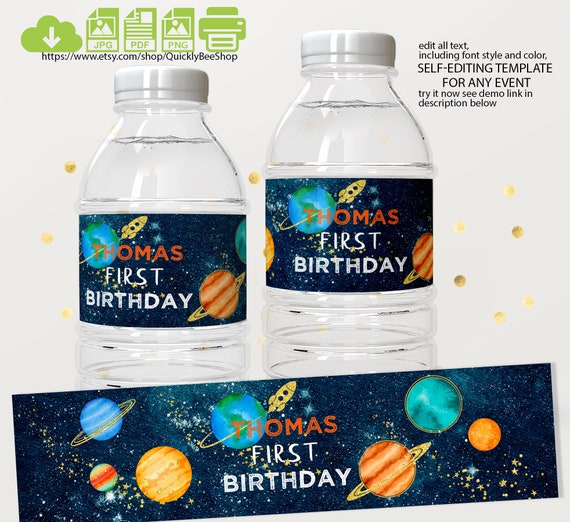 Editable Outer Space Water Bottle Labels Boy Space Birthday | Etsy