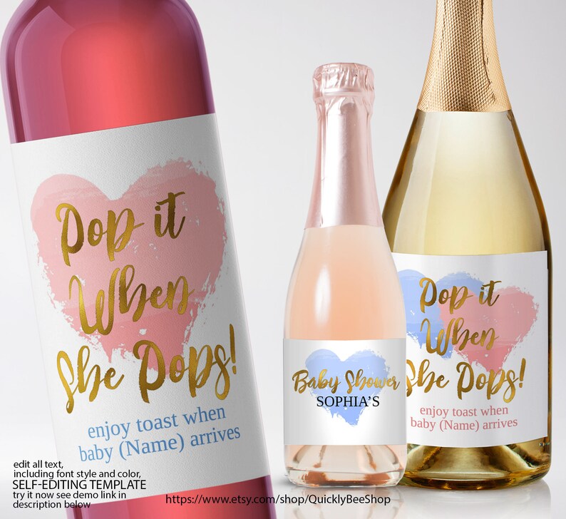 Pop It When She Pops Tag Template Heart Baby Shower Champagne - Etsy Canada