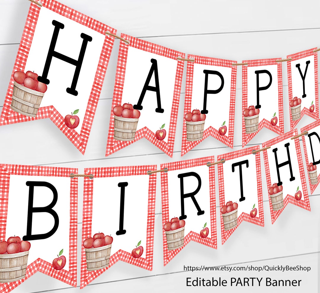 Apple Happy Birthday Banner Template, Printable Apple 1st Birthday ...