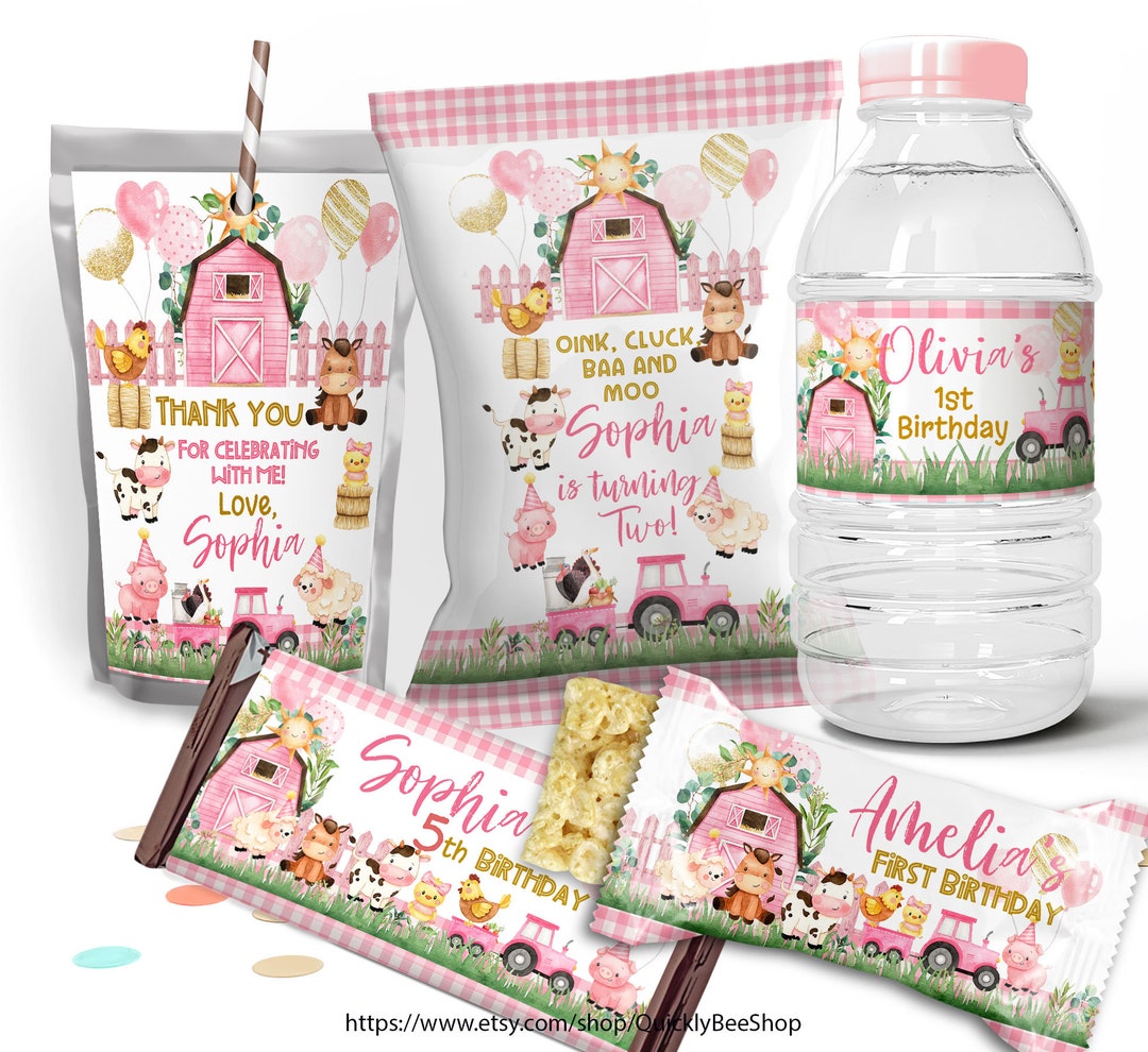 Farm First Birthday Party Decor, Chip Bag Wrapper, Treat Wrapper, Capri ...