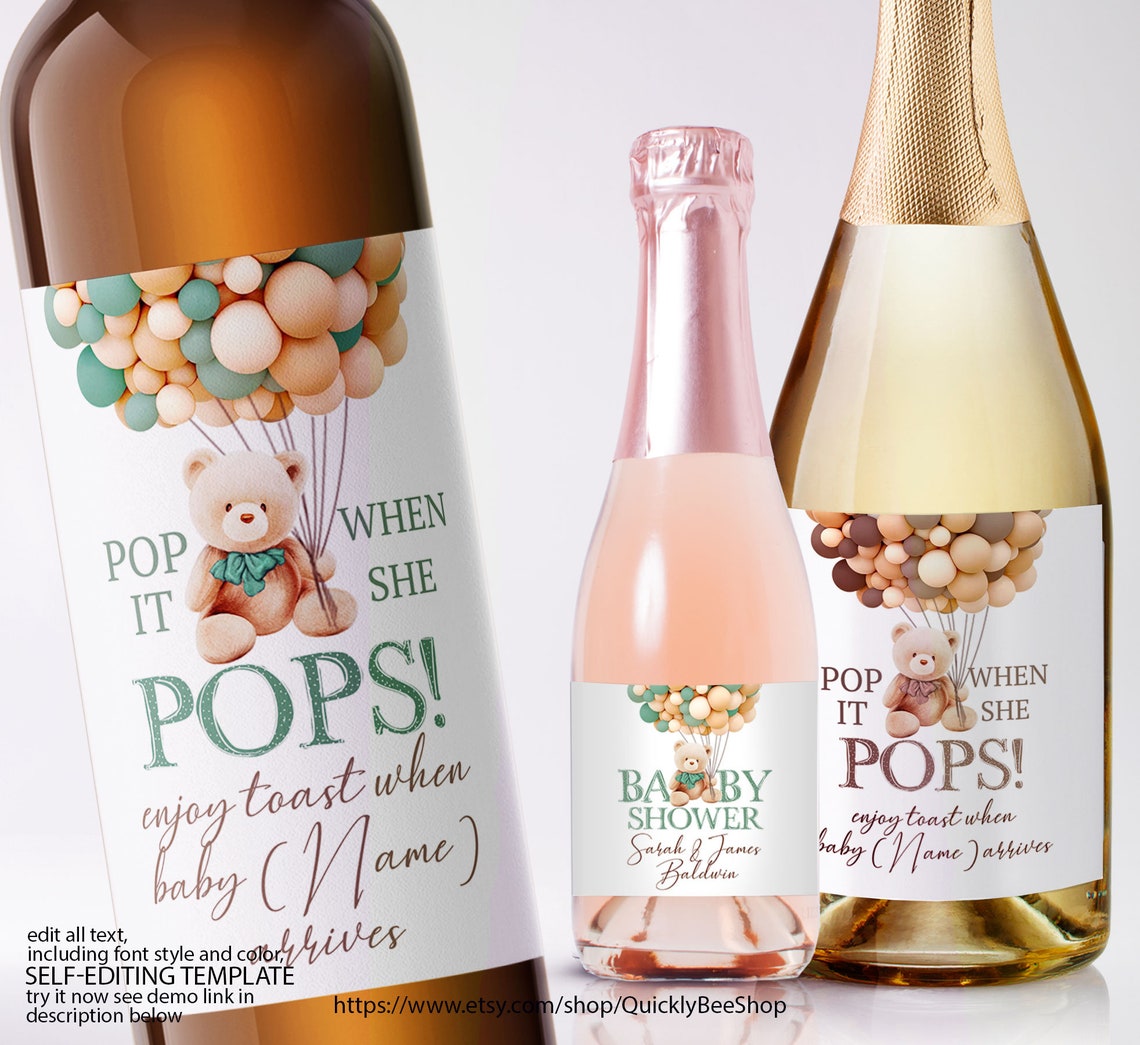 Baby Shower Wine & Champagne Labels, Personalized Printable (instant ...