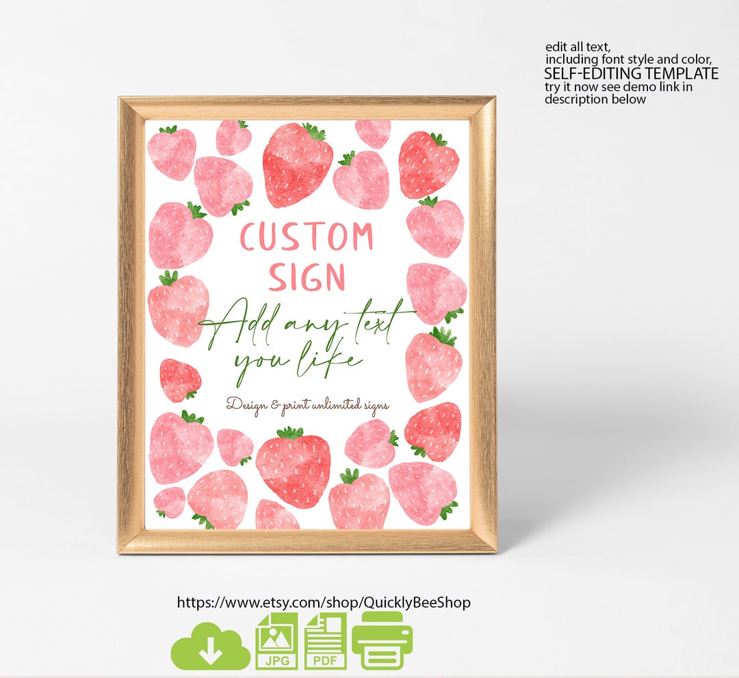 Editable Strawberry Custom Sign, Sweet One Custom Sign, Sweet Berry ...