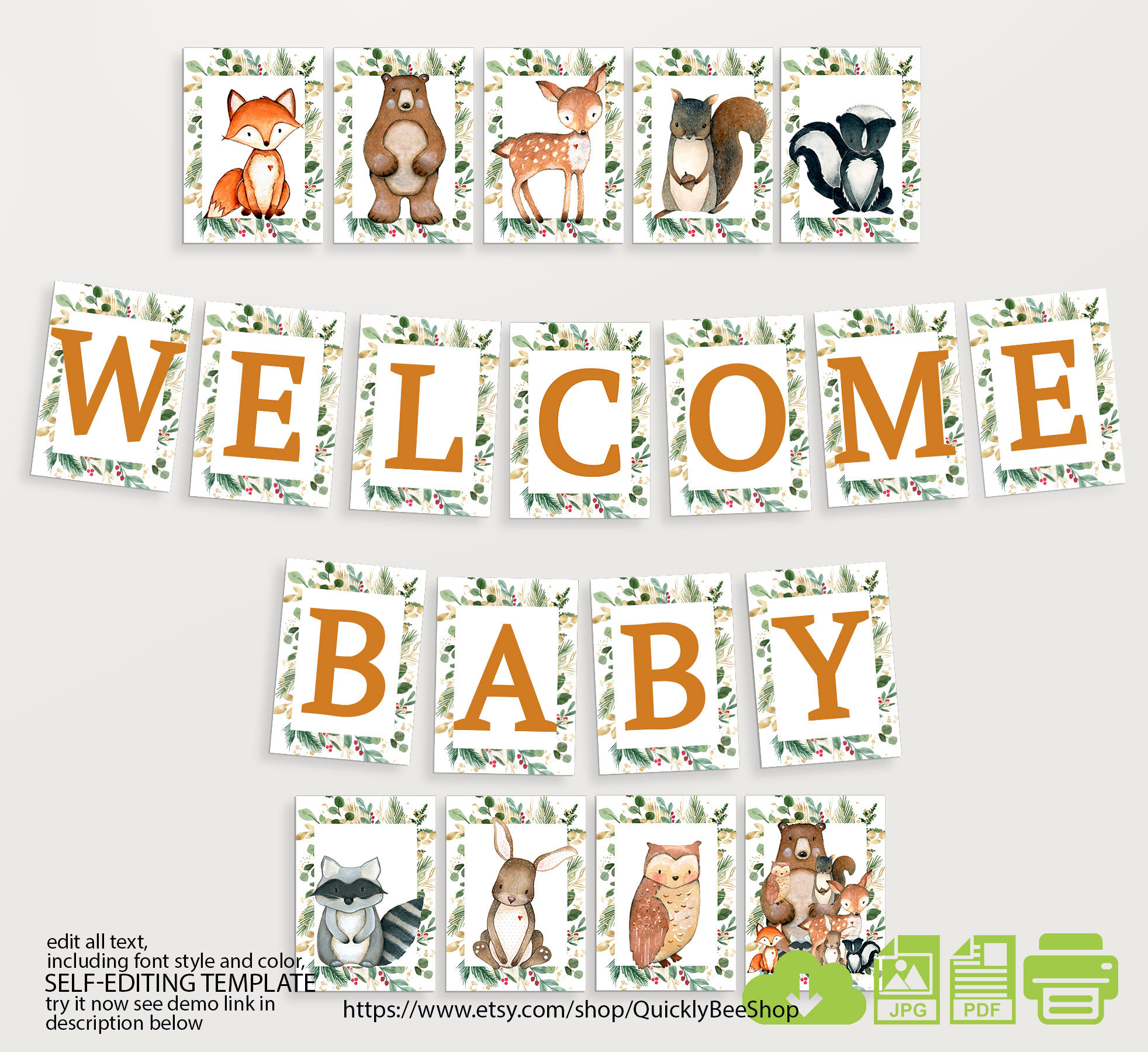 EDITABLE Woodland Baby Shower Banner Welcome Baby Banner - Etsy