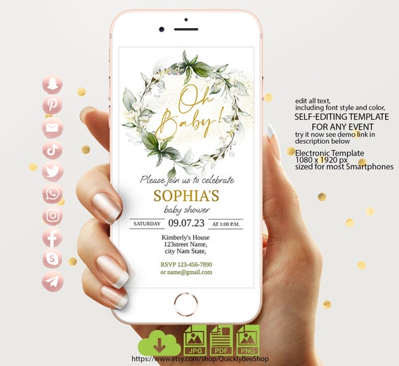 Electronic Baby Shower Invitation Greenery Baby Shower - Etsy