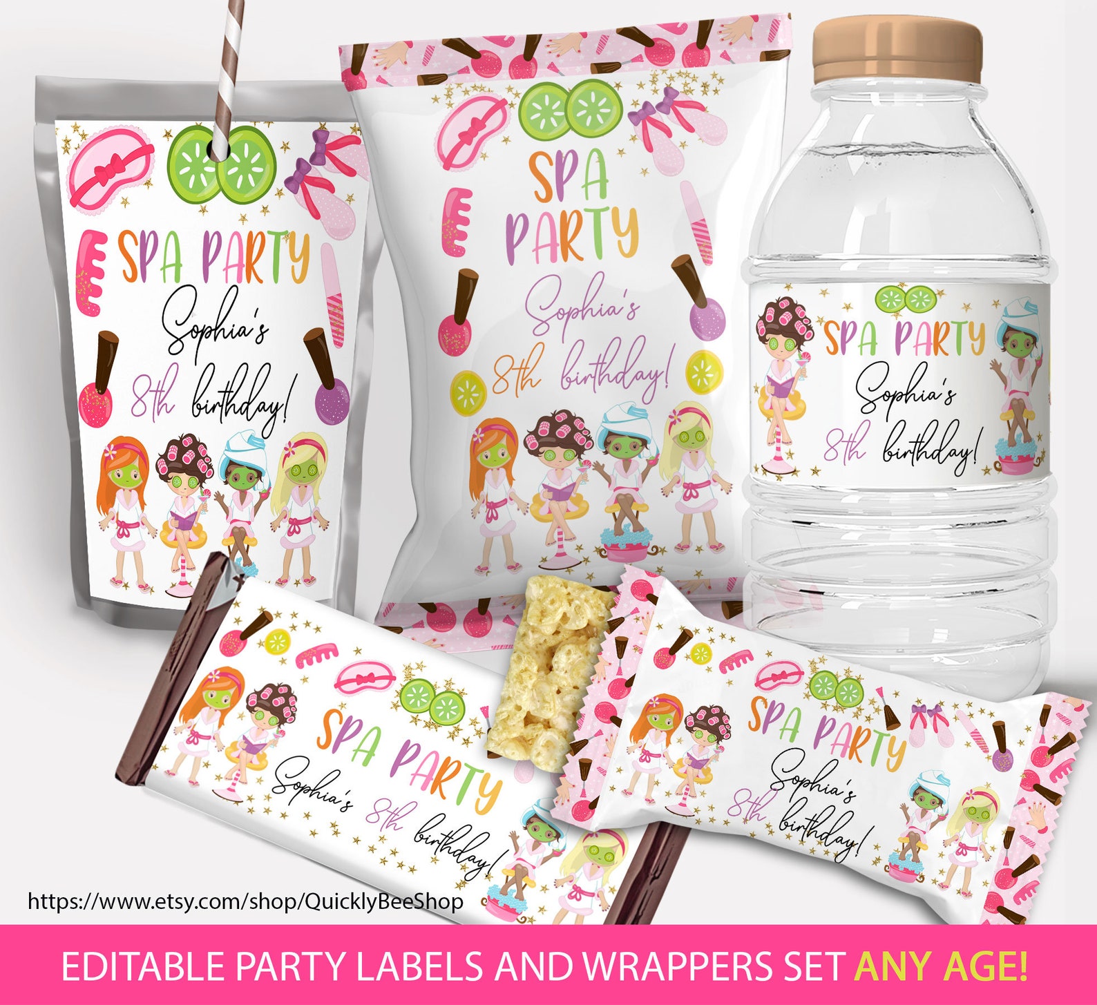 Editable Spa Party Bubble Bottle Label, Spa Birthday, Girls Makeup ...