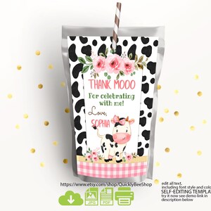 Set Cow Chips Bag, Juice Bags, Cow Water Bottle Labels, Candy Bar ...