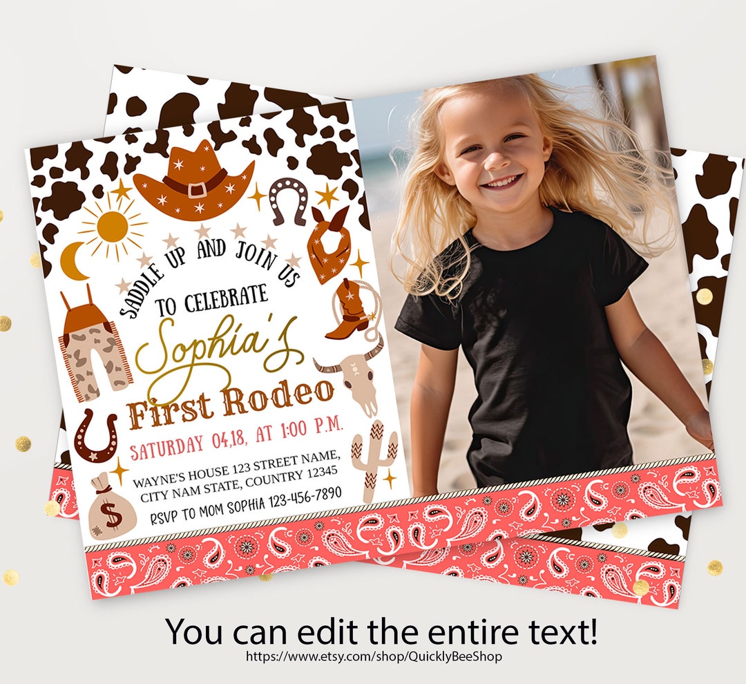 Editable My 1st Birthday Rodeo Photo Invite Cowboy Birthday Invite Wild ...
