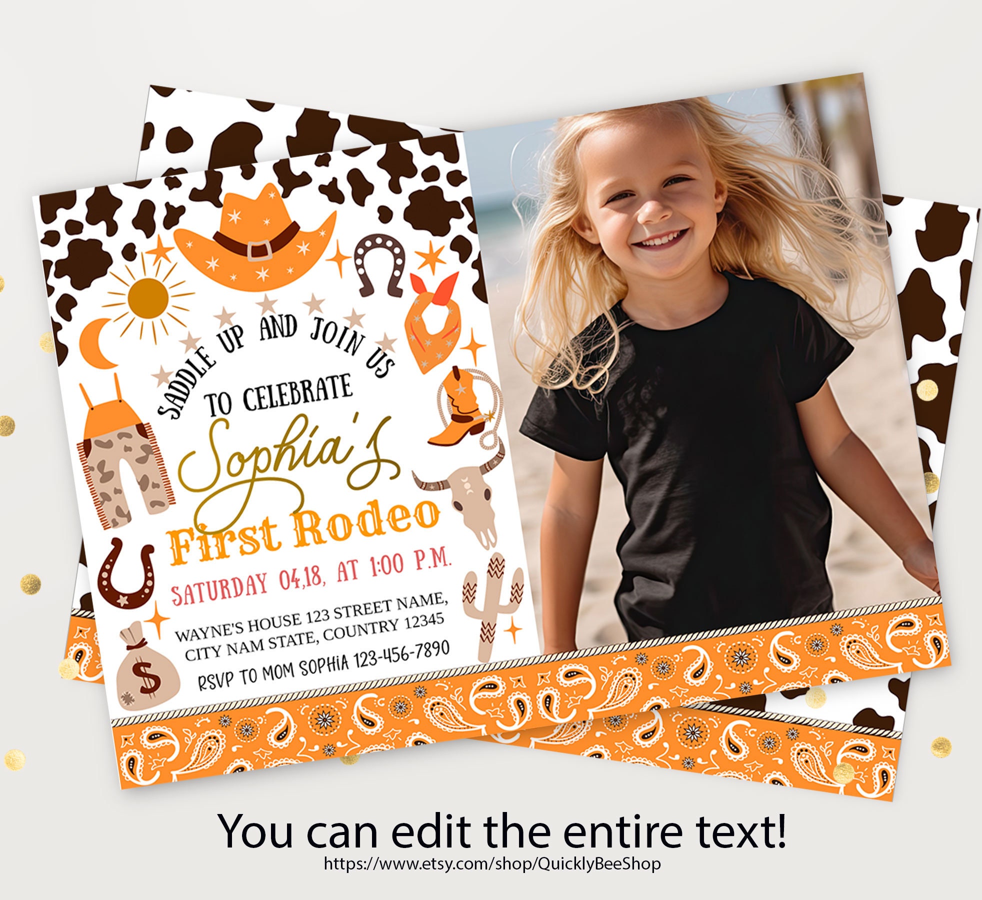 Editable 1st Rodeo Birthday Gable Box Labels, Wild West Cowboy ...