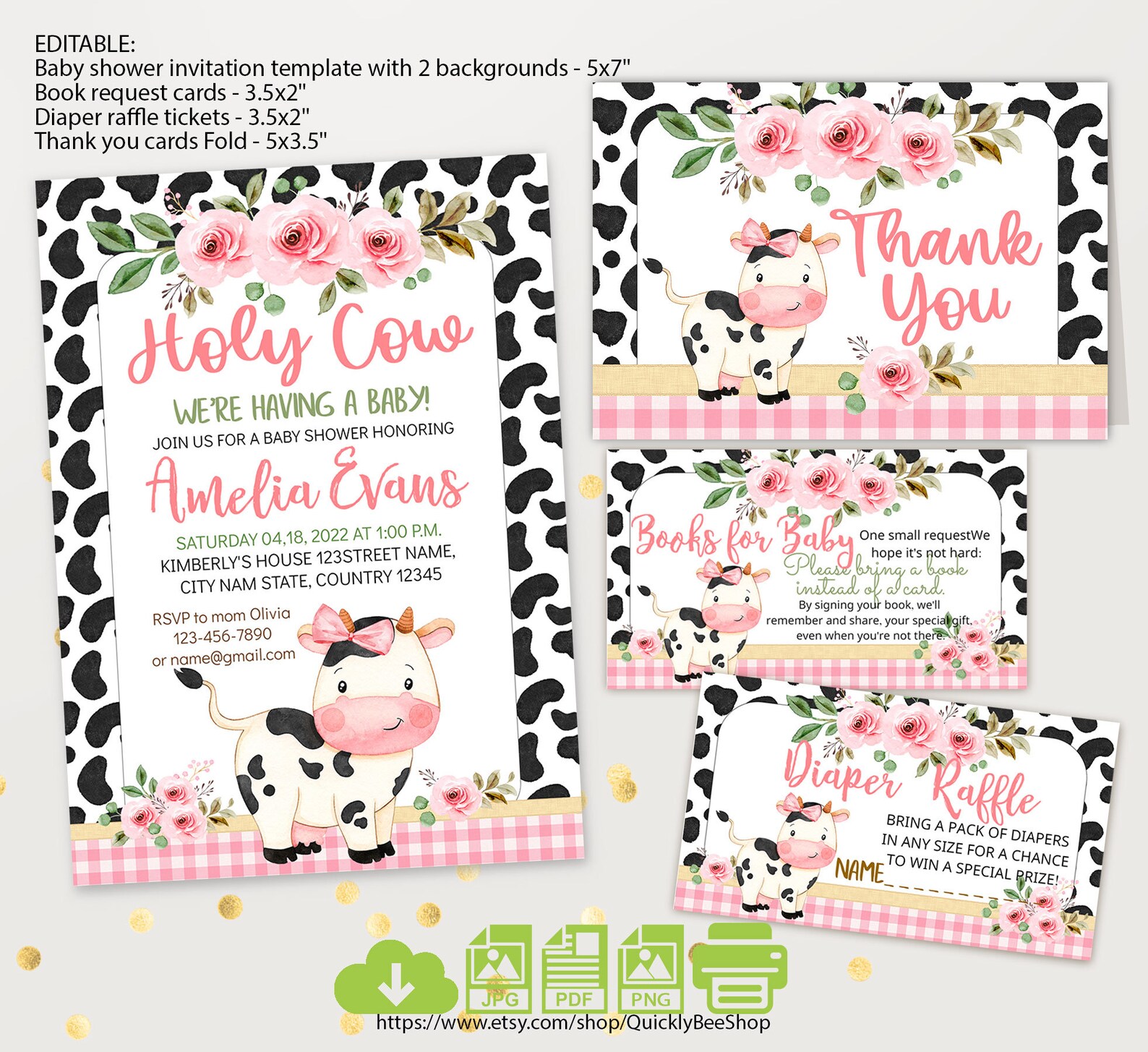EDITABLE Holy Cow Gable Gift Box Label, Cow Birthday Party Favor Box ...