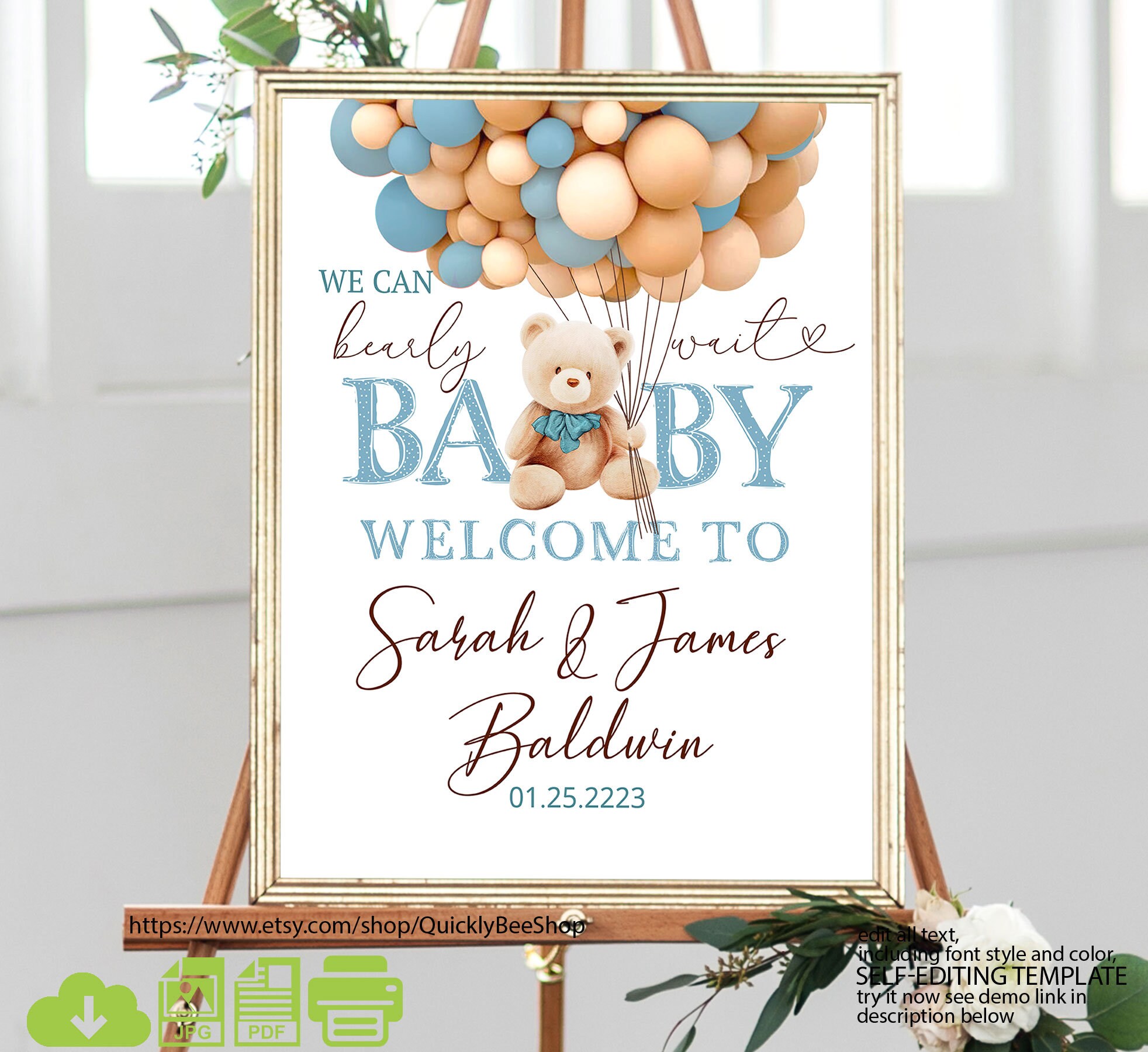 Editable Teddy Bear Baby Shower Welcome Sign Bear Themed Baby - Etsy
