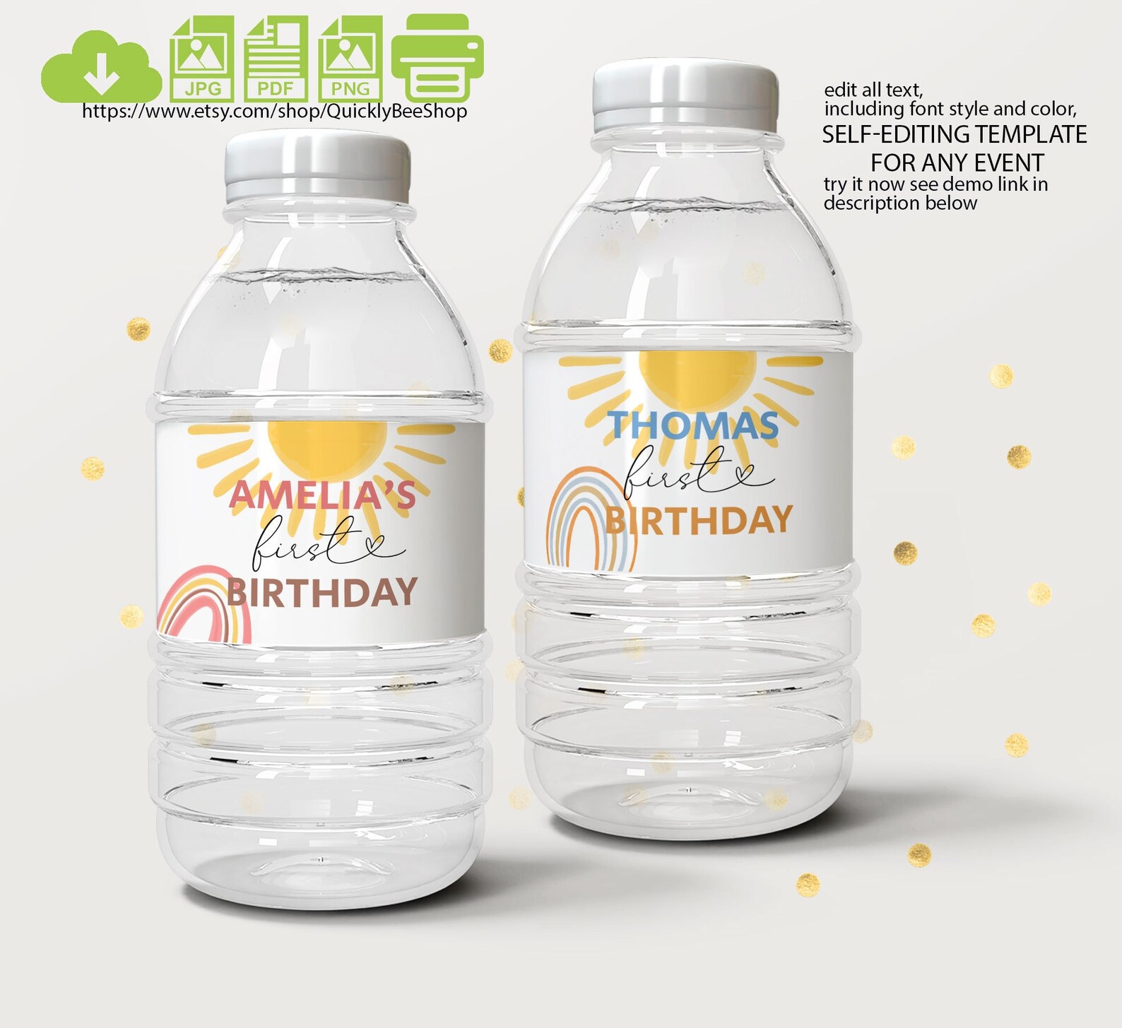 Editable Sunshine Water Bottle Labels 1st Trip Around the Sun - Etsy