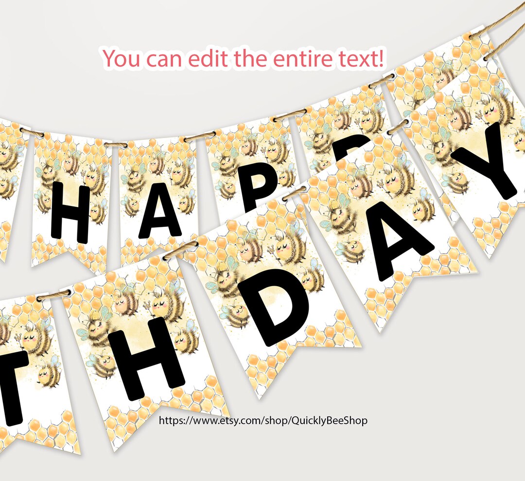 Bee Happy Birthday Banner, 1st Birthday Banner, Bee Day Birthday Decor ...