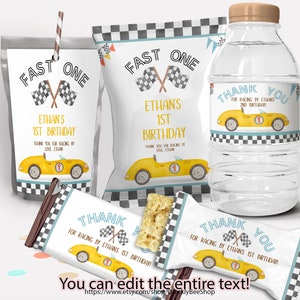 Race Car Yellow Birthday Party Decor, Chip Bag Wrapper, Treat Wrapper ...