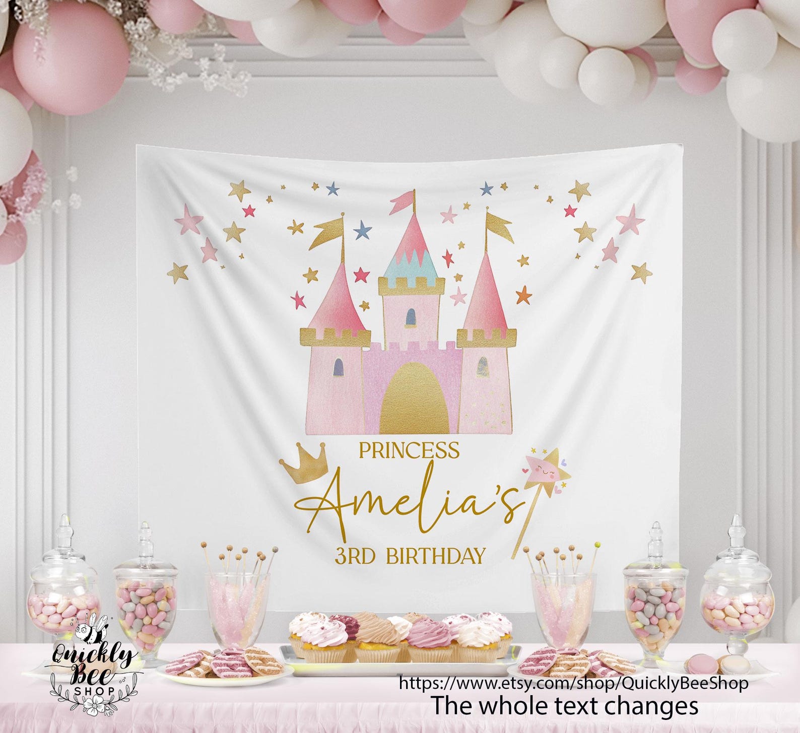 Princess Birthday Backdrop Pink, Girl First Birthday Backdrop, Princess ...